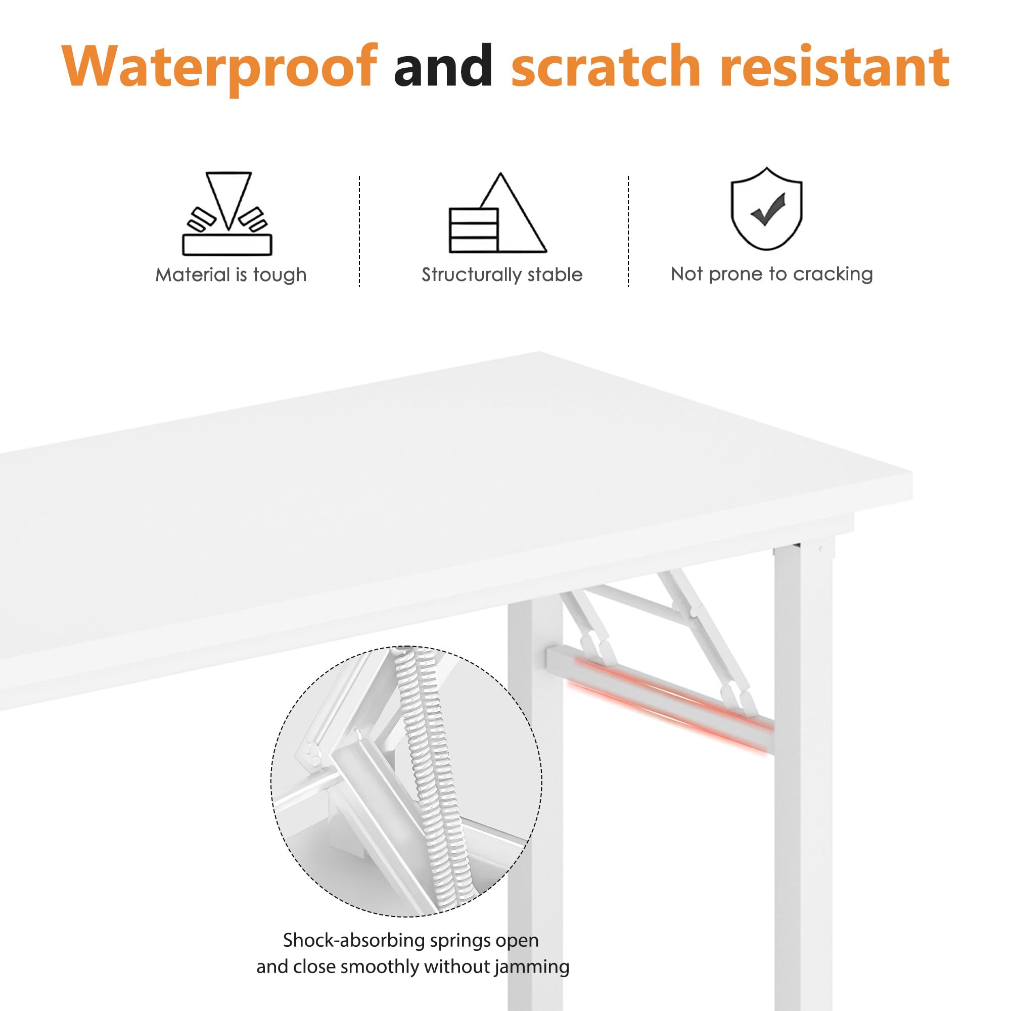 DlandHome Computer Desk Folding Table 39.4 inches Writing Desk for Small Space Folding Desk Laptop Desk No Assembly Required White&White