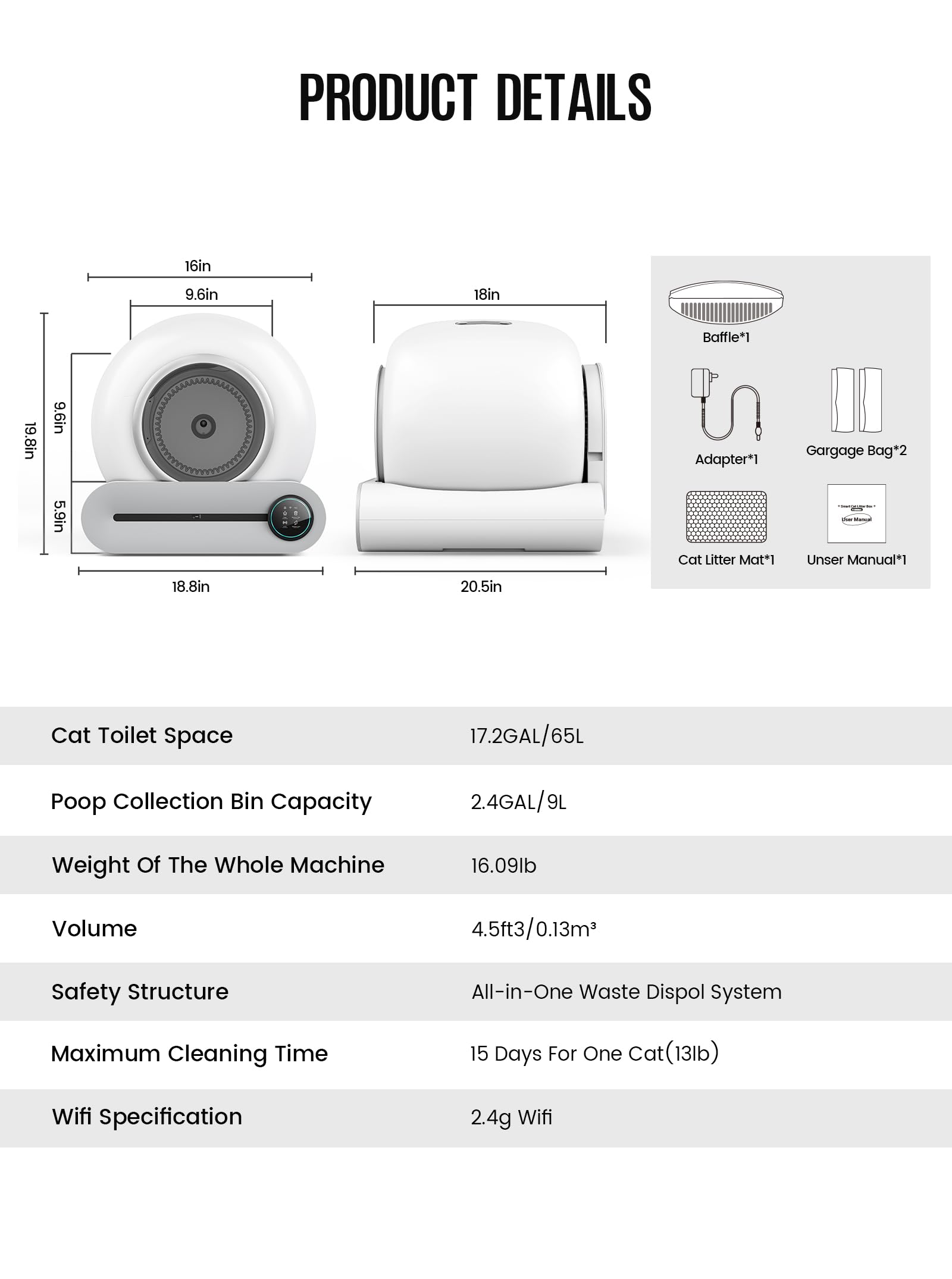 BASTRUMI Self Cleaning Cat Litter Box, Automatic Cat Litter Box,Smart Litter Box with 65L+9L Large Capacity/APP for Multiple Cats-New Version