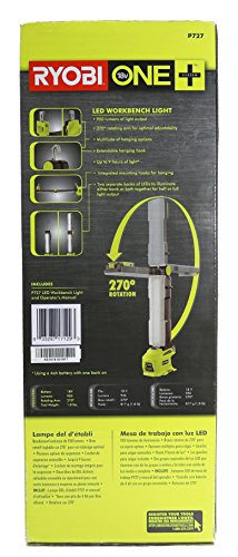 Ryobi P727 One+ 18 Volt 950 Lumen 270 Degree Rotating LED Work Light with Integrated Mounting Hooks (Battery Not Included, Light Only)