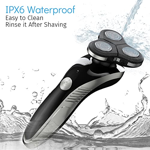 Electric Razor for Men, Mens Rotary Shavers, 4D Rechargeable Electric Shavers for Men, Wet & Dry Use, LCD Display, Child Lock, USB Ceramic Cordless Rechargeable Cordless Men's Rotary Shavers