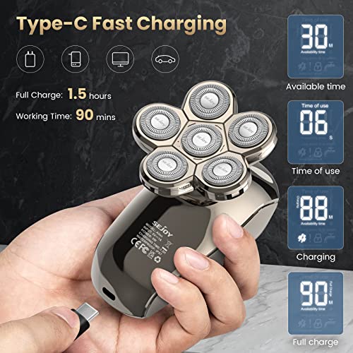Electric Razor for Bald Men, Head Shavers for Men 5-in-1 Multifunctional 6D Electric Head Shaver Waterproof Recharageable Rotary Shaver Grooming Kit Mens Electric Shaver