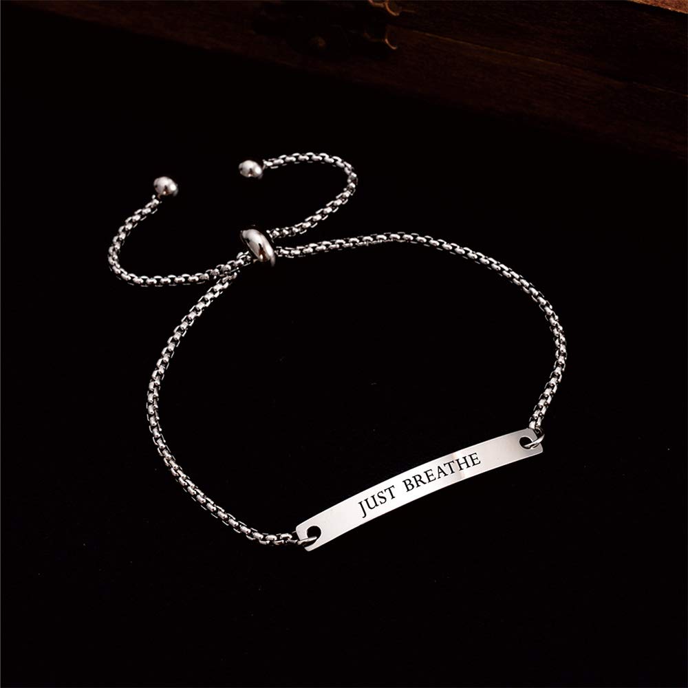 Kisseason Just Breathe Inspirational Mantra Bracelet for Women Men Jewelry Adjustable Chain Friendship Bangle Bracelet