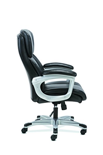 Sadie Executive Computer Chair- Fixed Arms for Office Desk, Black Leather (HVST315)