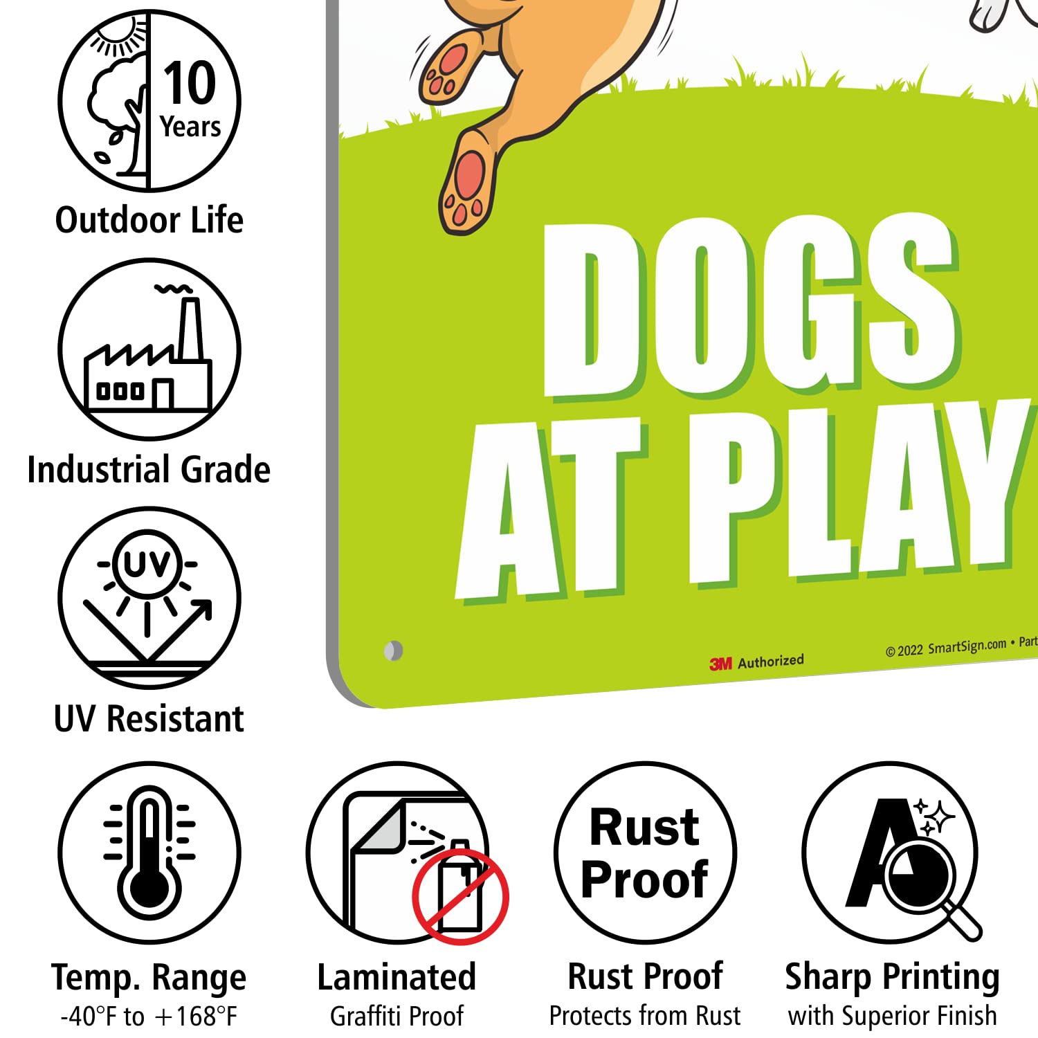 SmartSign 18 x 12 inch “Caution - Dogs at Play” Metal Sign, 63 mil Aluminum, 3M Laminated Engineer Grade Reflective, Multicolor, Made in USA