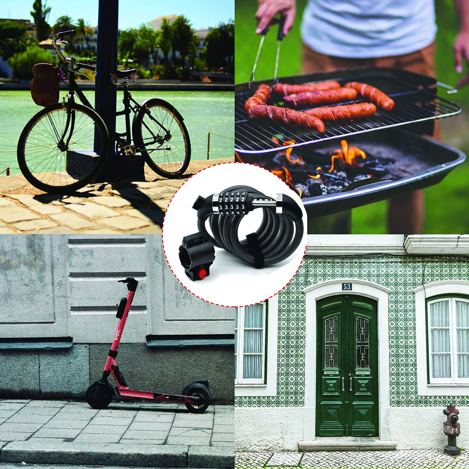 Bike Lock Cable 6 Feet Bike Security Chain Lock with Combination Code Keyless Anti Theft Resettable Password 5 Digit Hardness Mounting Bracket Steel Lock for Bike Bicycle Motorcycle Door Gate Outdoor