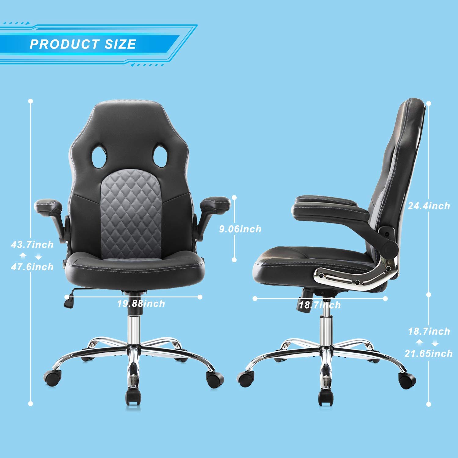 SMUG Gaming Ergonomic Office PU Leather Computer High Back Desk Swivel Task Chair with Lumbar Support/Adjustable Armrests, Grey