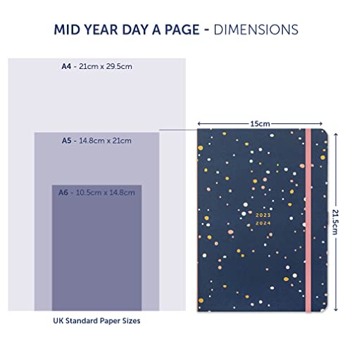 Busy B Mid Year Day a Page Diary August 2023 - August 2024 - Navy - A5 Daily Planner with Pen Holder, Elastic Closure and Year Planne