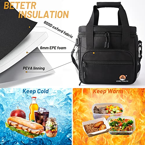 CaCTOUR Large Lunch Bag for Men - Insulated Mens Lunchbox for Work Office Picnic 24-Can (15L) Collapsible & Leakproof Cooler Bag with Adjustable Shoulder Strap for Adults (Black)
