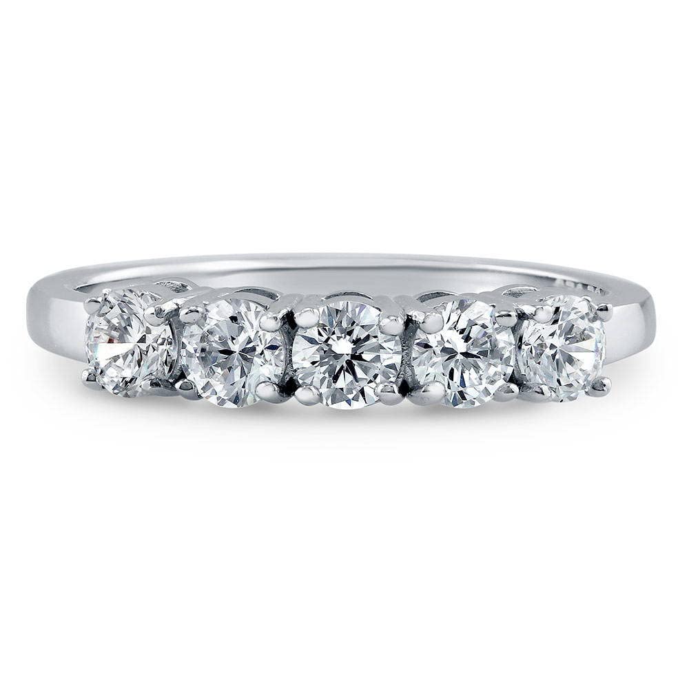 BERRICLE Sterling Silver 5-Stone Cubic Zirconia CZ Fashion Ring for Women, Rhodium Plated Size 6.5