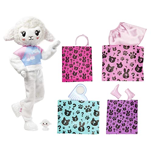 Barbie Cutie Reveal Doll with Blonde Hair & Lamb Costume, 10 Suprises Include Accessories & Mini Pet (Styles May Vary)