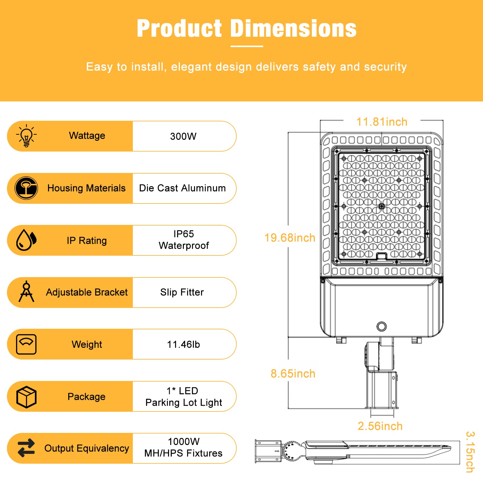 JC-LGL 300W LED Parking Lot Light 2Pack, LED Shoebox Light with 42000LM 5000K Daylight, IP65 Waterproof Dusk to Dawn Parking Lot Light with Slip Fitter, Dimmable Area Light for Parking Lot Stadium