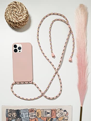 Ecofriendly iPhone 12 and iPhone 12 ProCrossbody Cord Case Leash Hands-Free Adjustable Strap Landyard Shockproof Resistant Cover (Pink)