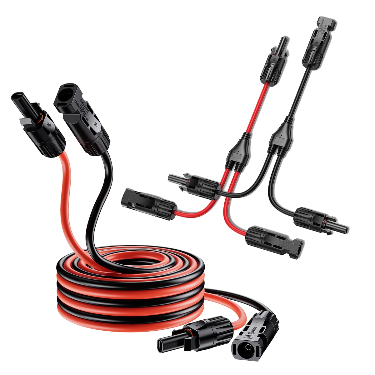 Bateria Power Solar Cable Connectors 30A Solar Panel Extension Wire, 10AWG (6mm²) Solar Cable Parallel Adaptor with Male and Female Connectors for RV Solar Panels