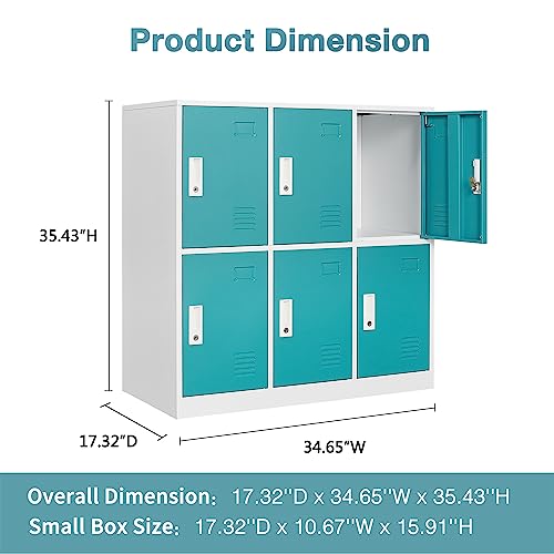 WTRAVEL Locker Steel Storage Cabinet, 2 Tiers 6 Doors Storage Locker for Gym School Office Metal Lockers for Employees with Keys (2 Tiers / 6 Doors Sky-Blue)