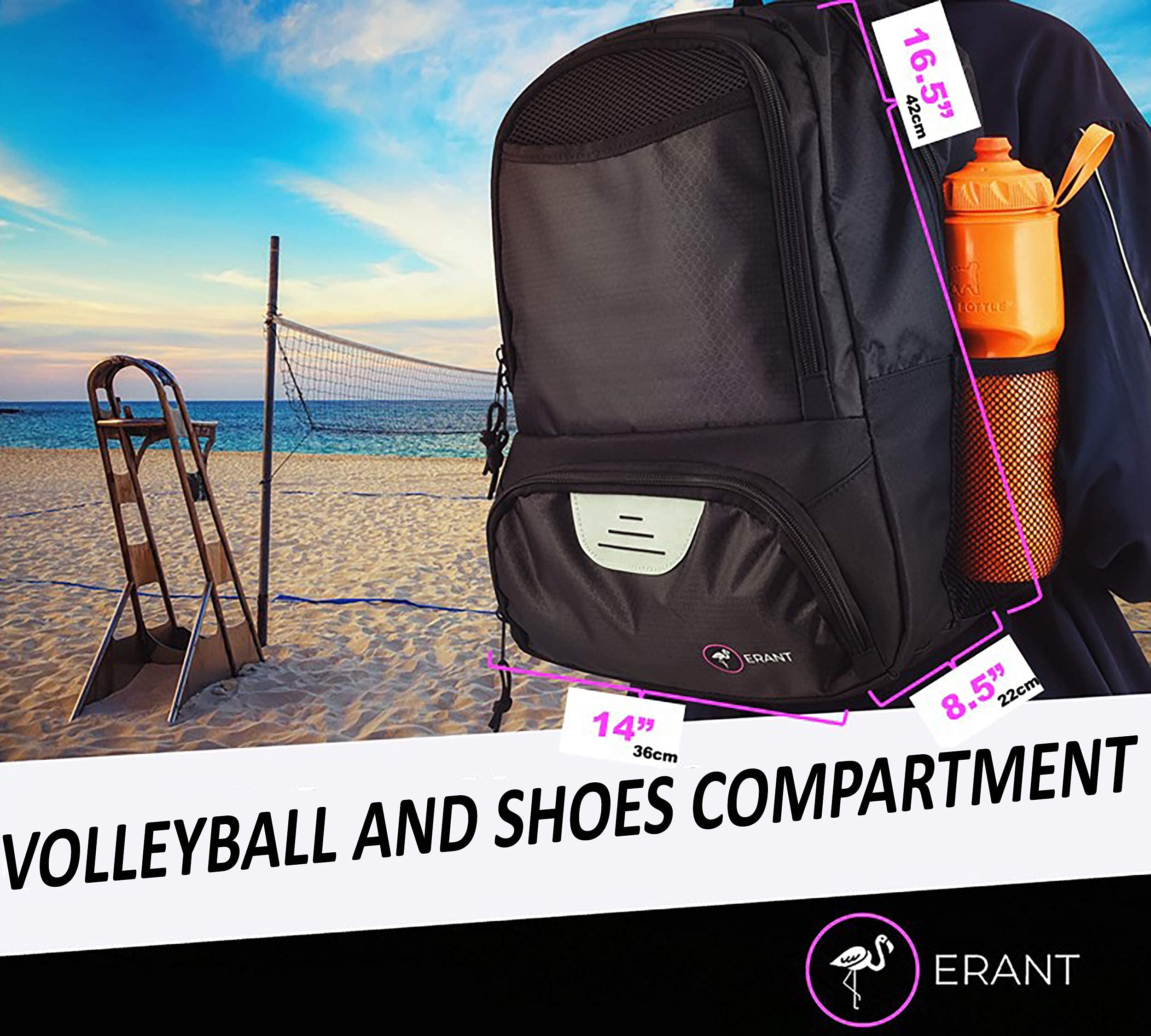 ERANT Athletic Volleyball Backpack - Extra Large Sports Volleyball Bag - Separate Ball and Shoe Compartment - Durable - Boys and Girls - Black
