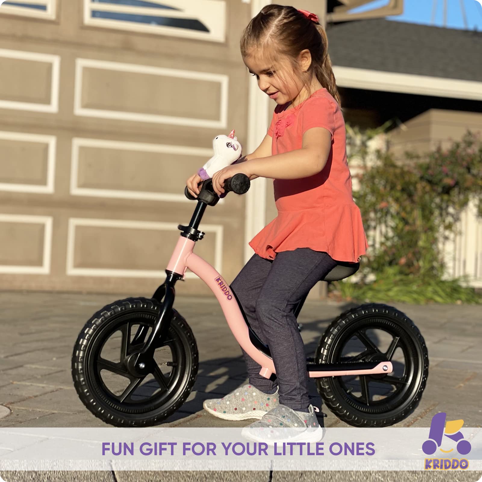 KRIDDO Toddler Balance Bike 2 Year Old, Age 24 Months to 5 Years Old, Early Learning Interactive Push Bicycle with Steady Balancing, Gift Bike for 2-5 Boys Girls, Pink