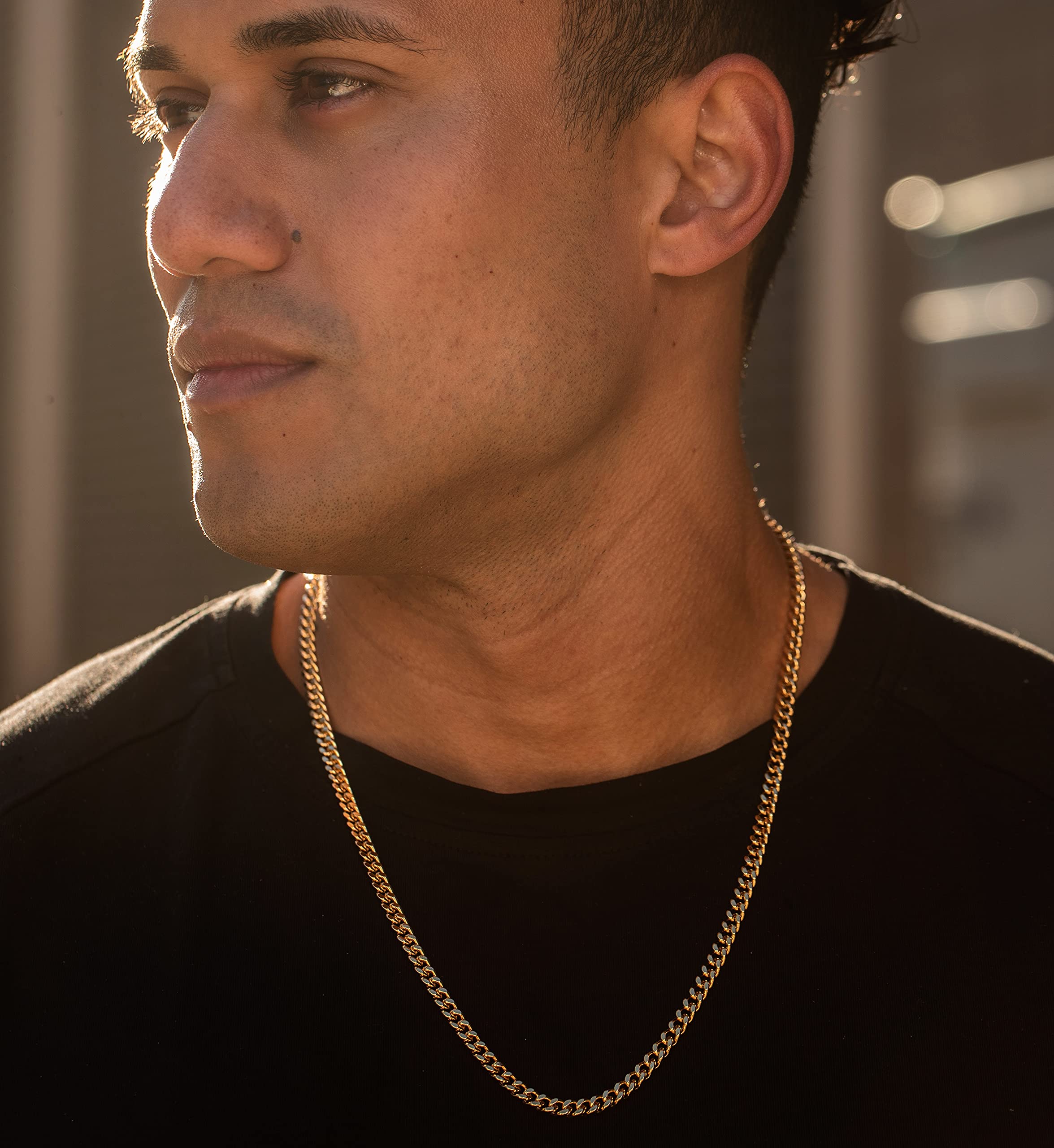 LIFETIME JEWELRY Miami Curb Square Cut Cuban Link Chain Necklaces 24k Gold Plated (5mm & 9.5mm) (20 inches, 5mm, Gold)