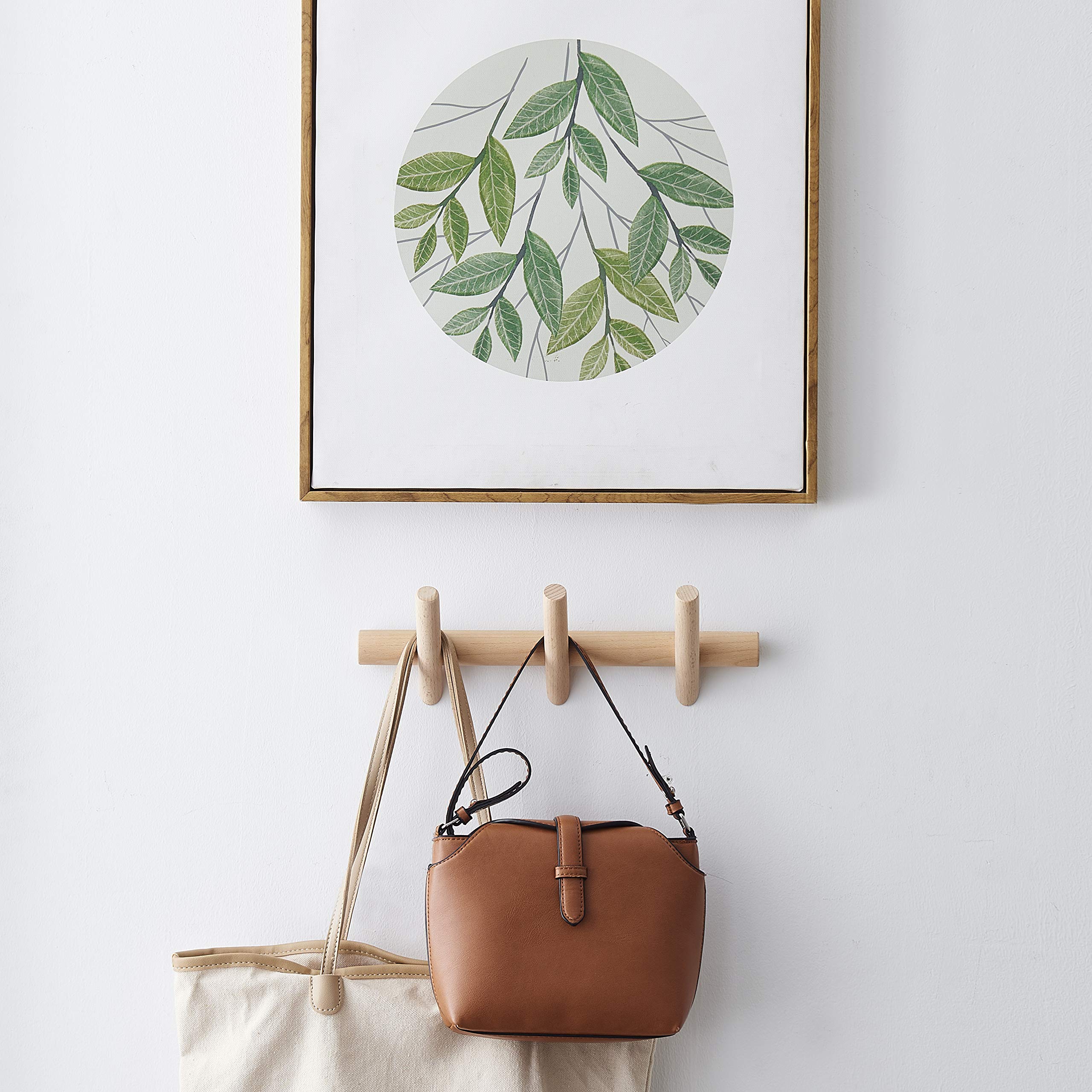 HOMEAMY Wood Coat Rack Modern Wall Mounted Hat and Towel Hanger Wooden Hooks Robe Racks with Pegs for Bedroom Bathroom and Entryway Durable, Easy Assembly, Classic Design (3 Hook)