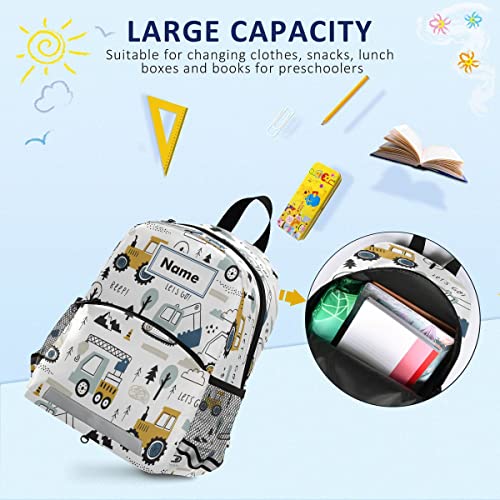 Custom Kid's Name Cute Toddler Backpack Personalized Childish Truck Excavator Mini Bag for Baby Girl Boy Age 3-7