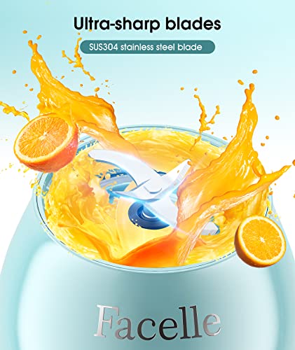 Facelle Smoothie Blender, 400W Powerful Personal Blender, 17Oz Personal Size Blender with 4 Sharp Stainless Steel Blades, Smart Switch Portable Blender for Shakes Frozen Drinks Smoothies Food Juices