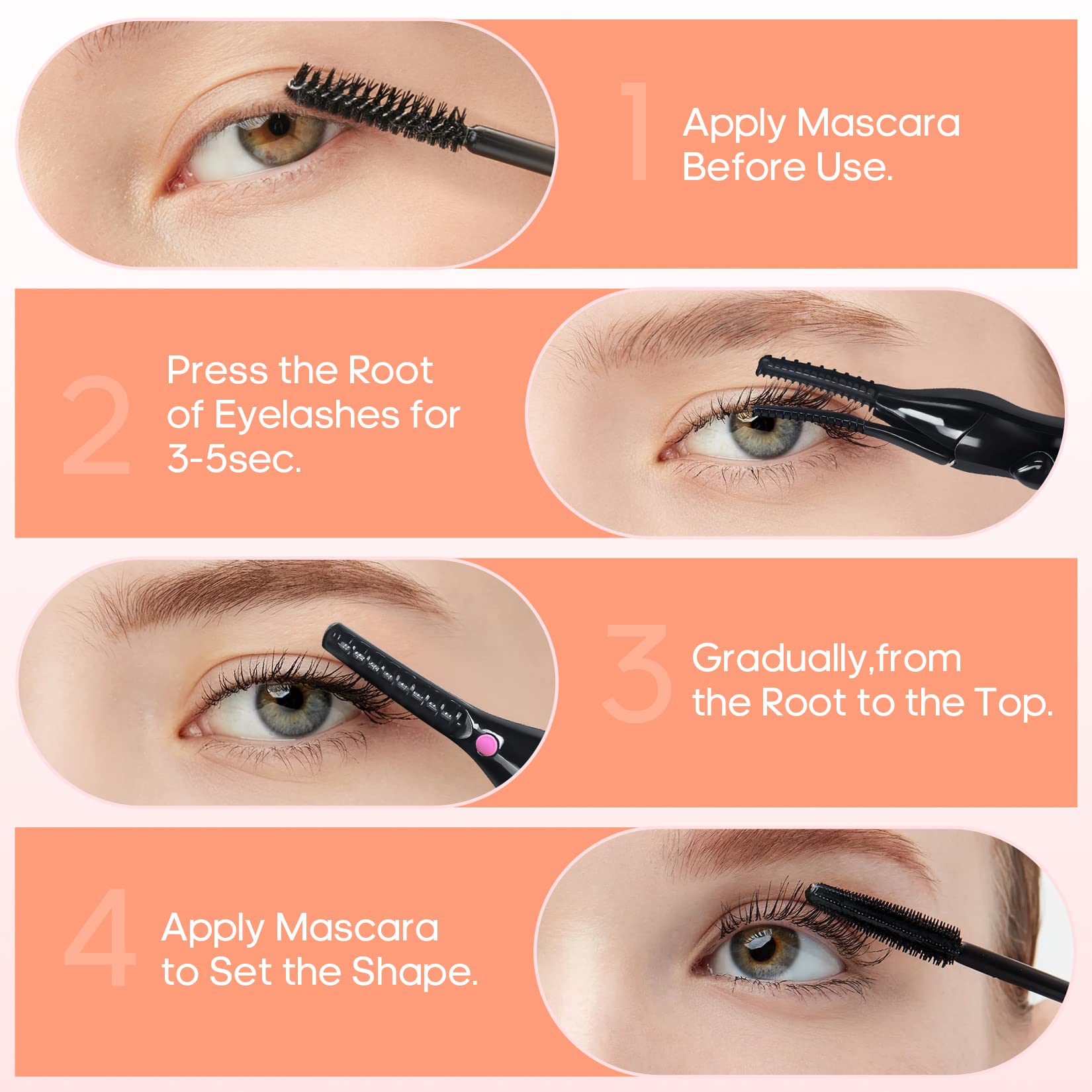 Buqikma Heated Eyelash Curlers Electric Eyelash Curler 3 Temp Modes 2in1 Clip-Type Eyelash Curlers with Built-in Comb Rechargeable Heated Lash Curler for Quick Heatin Lashes Curl Tool Long Lasting
