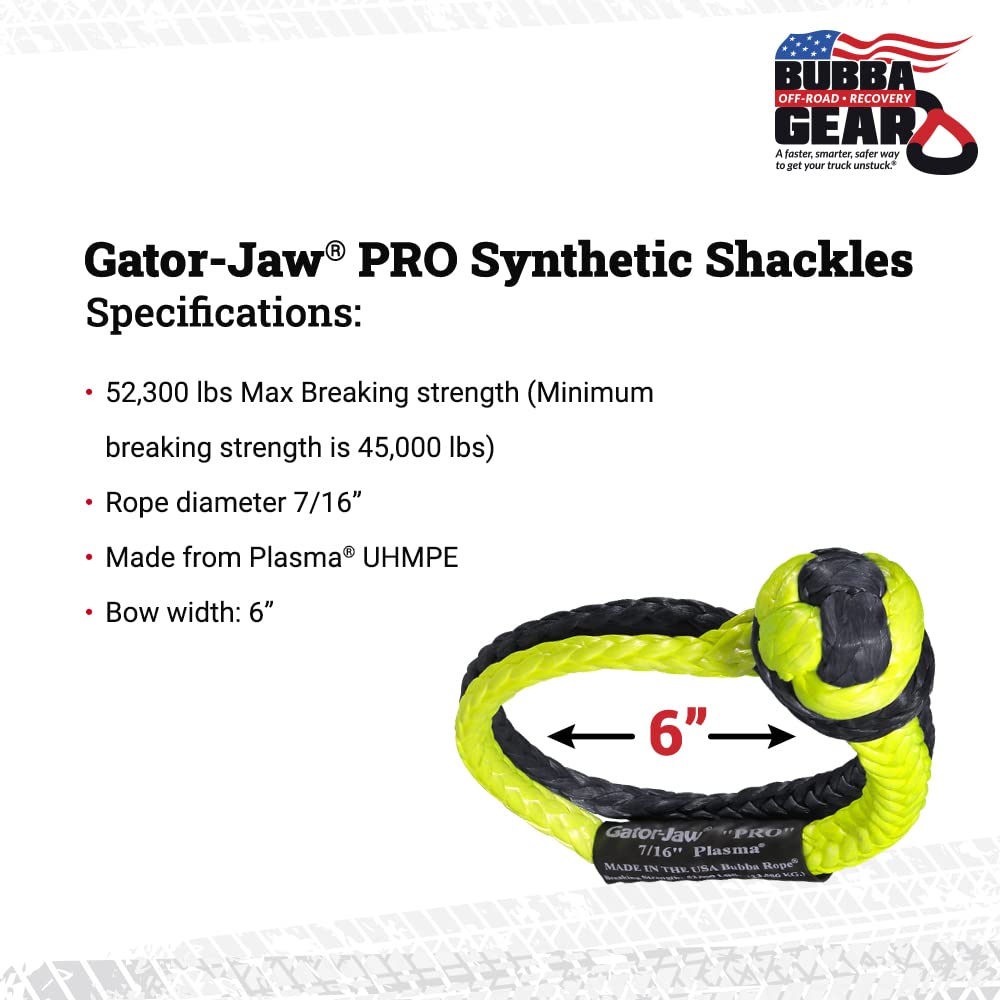 Bubba Rope Gator-Jaw PRO Synthetic Shackle, 7/16β β Heavy-Duty Vehicle Tow Shackle: 52,300 lbs. Capacity - Green