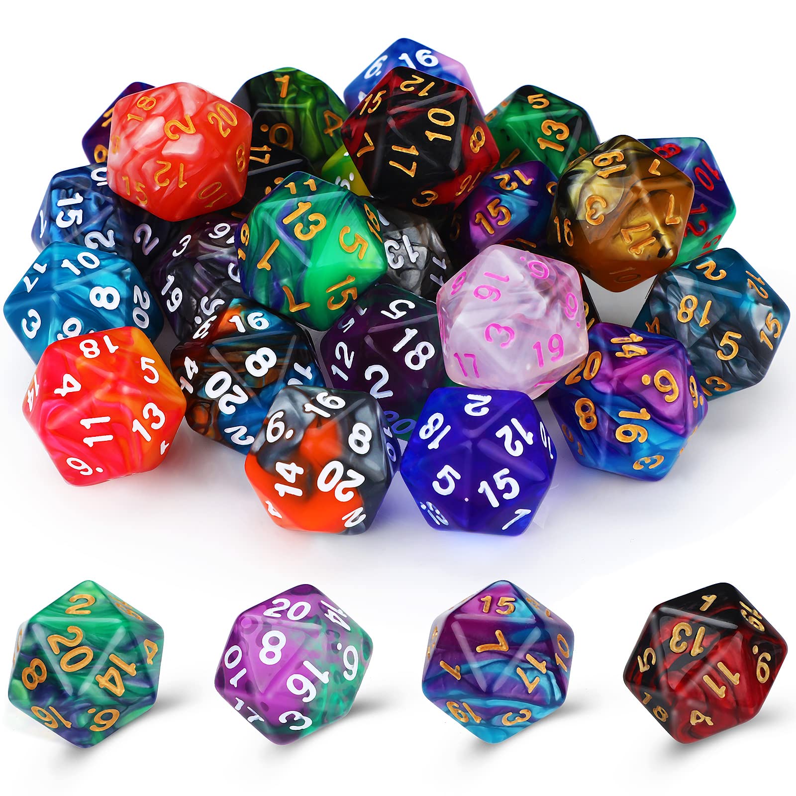 TecUnite 25 Pieces Polyhedral Dice Set with Black Pouch Compatible with RPG MTG and Others with Random Multi Colored Assortment(Star)