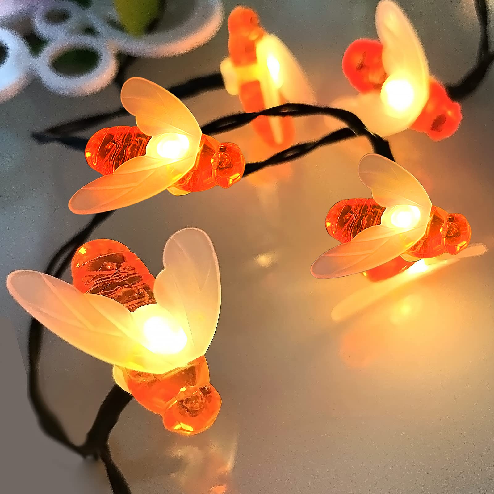 Ovker Solar String Lights 50LED Outdoor Waterproof Simulation Honey Bees Decor for Garden Christmas Decorations Warm White