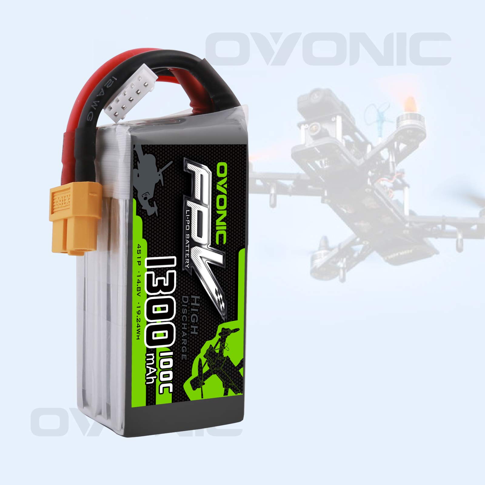 OVONIC 4S Lipo Battery 1300mAh 100C 14.8V Lipo with XT60 Plug for FPV Racing RC Quadcopter Helicopter Airplane Multi-Motor Hobby DIY Parts