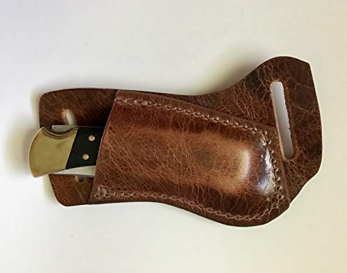 Custom Leather Sheath for Buck 110 Or 112, Water Buffalo Antique Brown Leather Sheath, Right-Hand Cross Draw to Fit on The Left-Side, Strong and Durable, Sheath Only