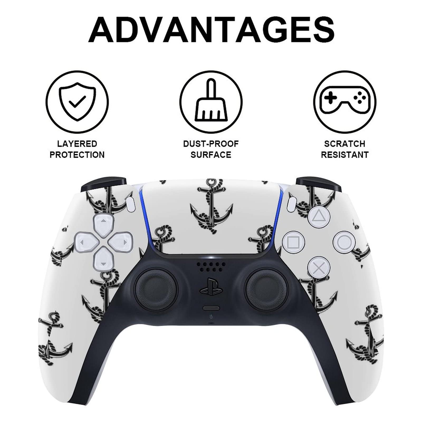 Black and White Anchors Full Protective Skin Cover Design Wrap Decal Sticker Compatible with PS5 Digital Edition Console and Controller