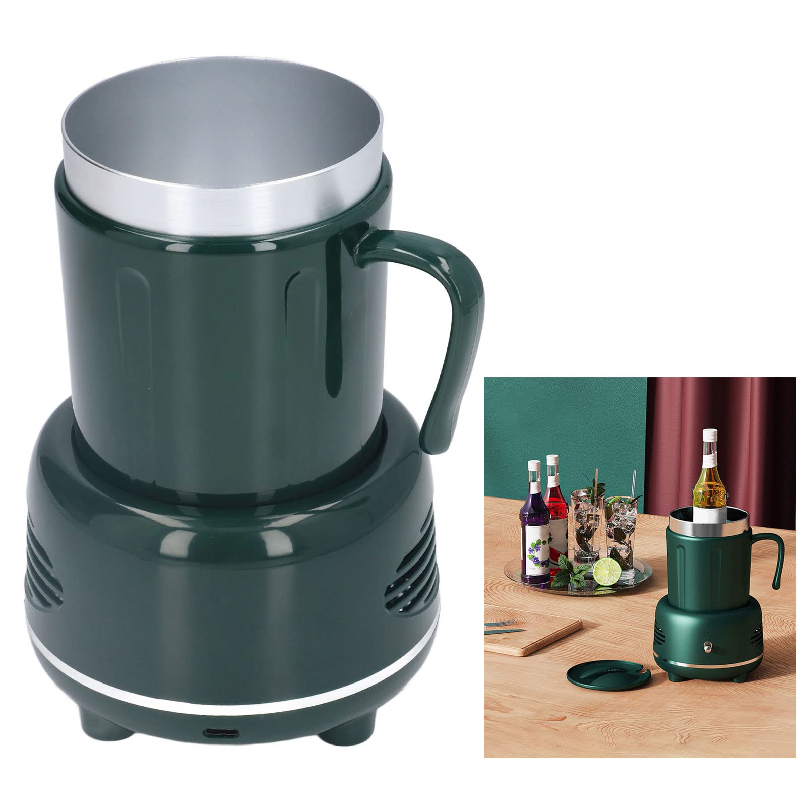 Coffee Mug Warmer and Cooler, 2 in 1 Beverag Fast Cooling Heating Coffee Mug Electric Drink Cooler Warmer Cup with Curved Handle Nonslip Pads, Coffee Cup Warmer for Coffee Milk Tea (Green)