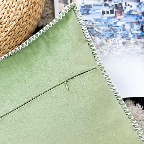 GAWAMAY Decorative Fall Black Pillow Covers 16x16 Inch, Pack of 2 Soft Velvet Square Cushion Cases with Chenille Edge Green Throw Pillowcase Shell for Living Room Sofa Patio Tent Couch Beding 40x40cm