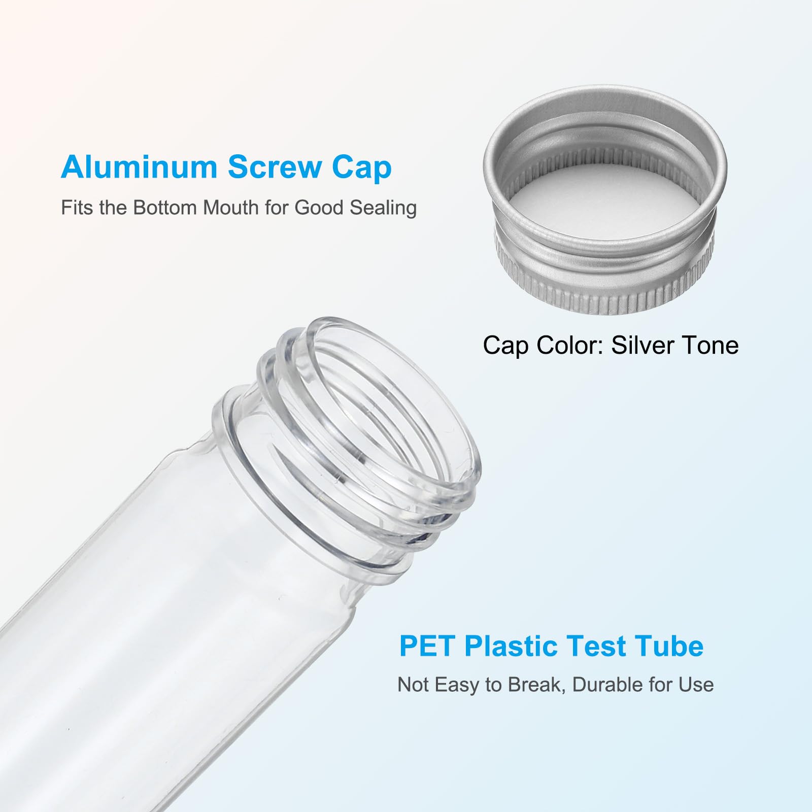 PATIKIL 65ml Test Tubes, 80pcs 5.91x0.98" Plastic Clear Flat Bottom Test Tube Containers with Caps for Bead Party Candy Bath Salt Storage Scientific Experiment Plant Propagation, Silver
