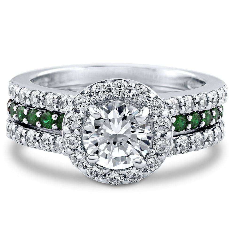 BERRICLE Sterling Silver Halo Wedding Engagement Rings Round Cubic Zirconia CZ Insert Ring Set for Women, Rhodium Plated Size 8