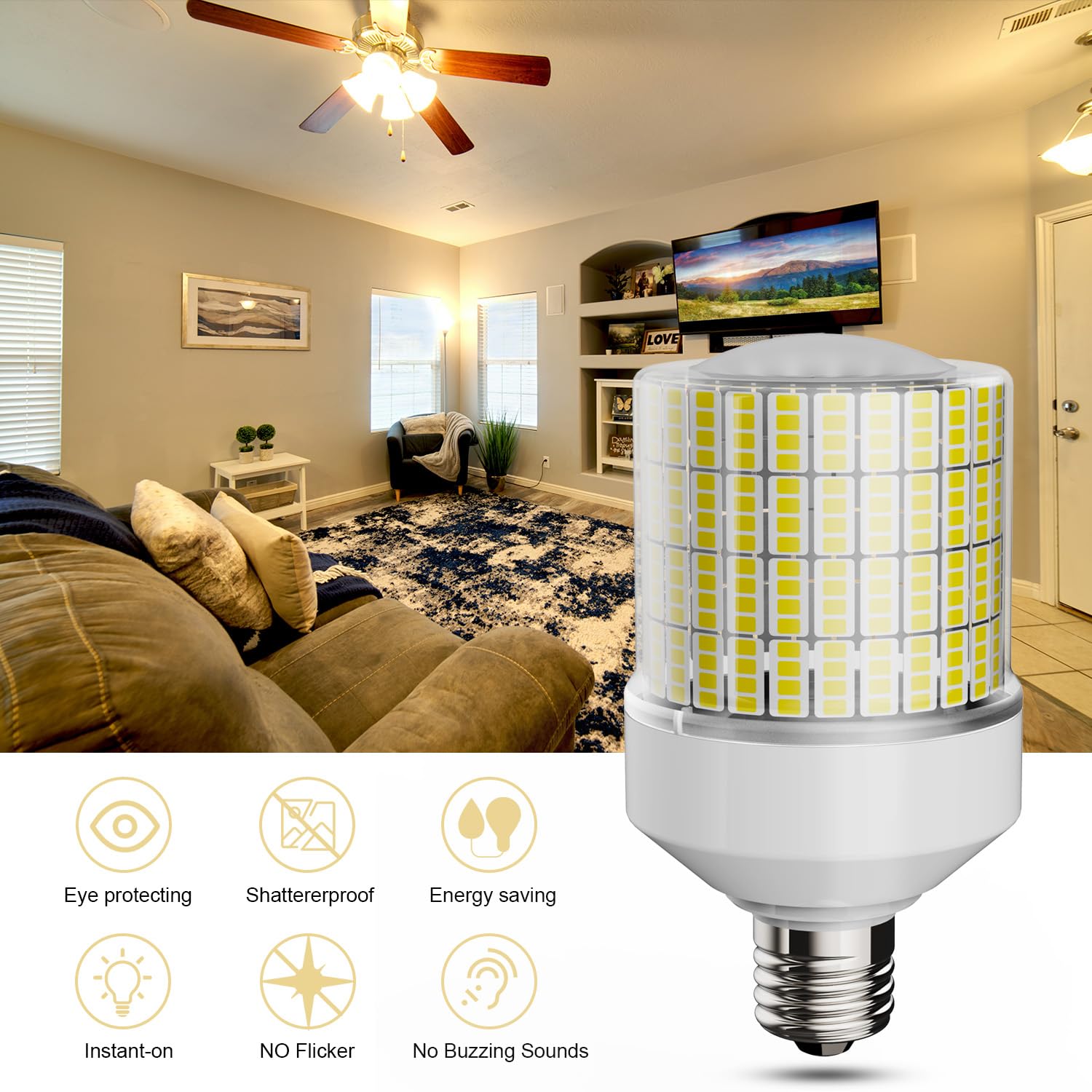 NS 2 Pack 70W G25 LED Corn Light Bulbs, 8800 Lumens, 3000K Warm White, E26/E39 Base, Ideal for Home, Garden, Garage, Backyard, Street, Office, Warehouse, Workshop, High Bay, and Gym Lighting