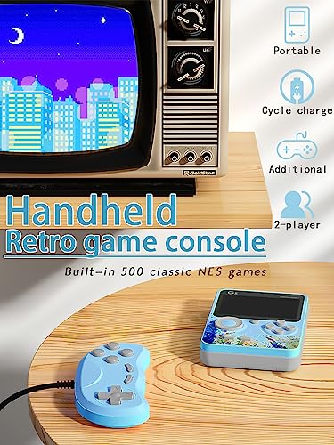 Fadist Handheld Game Console, Retro Mini Game Console with 500 Classic Games, 3.0 inch Screen, Rechargeable Battery, Portable Game Console, Support TV, Ideal Gift for Kids, Friend, Lover