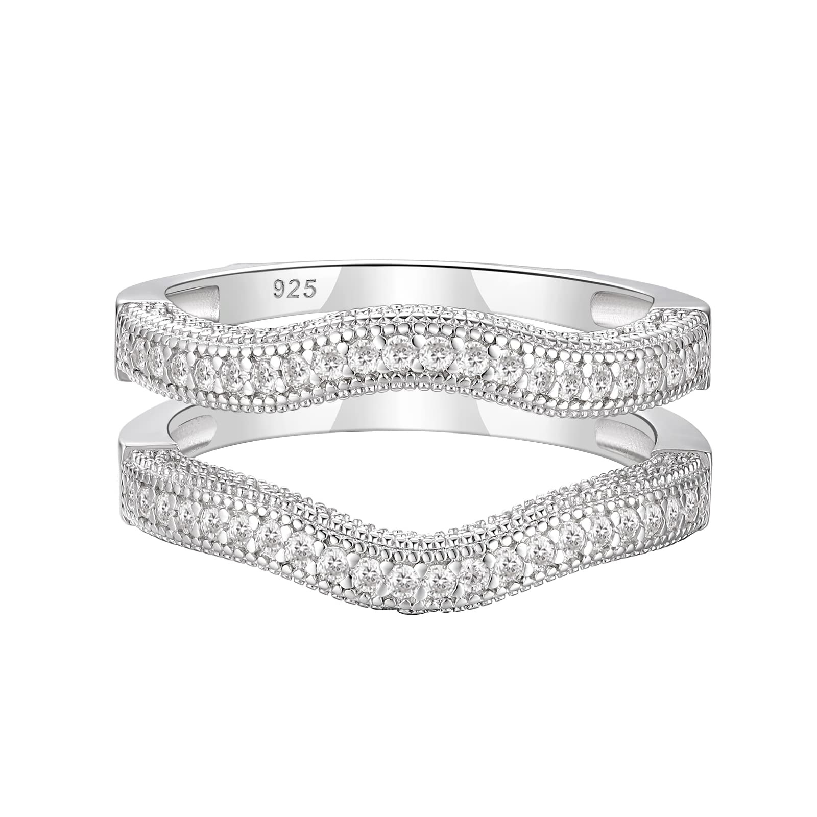 Blongme Curved Wedding Bands for Woman 925 Sterling Silver Ring Enhancer Guard for Engagement Wedding Rings Stackable Engagement Enhancer Guard AAAAA CZ Size 7