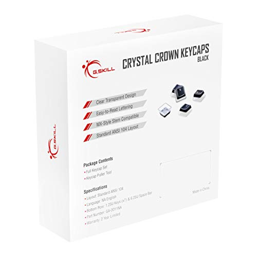 G.SKILL Crystal Crown Keycaps - Keycap Set with Transparent Layer for Mechanical Keyboards, Full 104 Key, Standard ANSI 104 English (US) Layout - Black