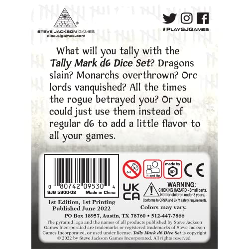 Steve Jackson Games Tally Mark D6 Dice Set, Off White