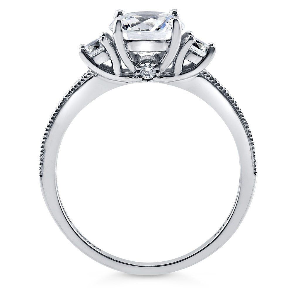 BERRICLE Sterling Silver 3-Stone Wedding Engagement Rings Round Cubic Zirconia CZ Promise Ring for Women, Rhodium Plated Size 5