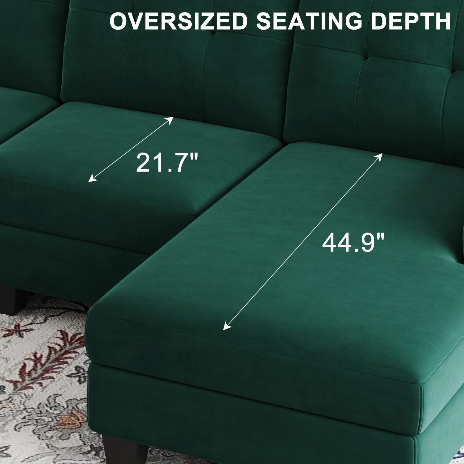 Belffin Velvet Sectional Couch L Shaped Sofa 4 Seater Sofa with Chaise L-Shaped Couches Convertible Sectional Sofa Black