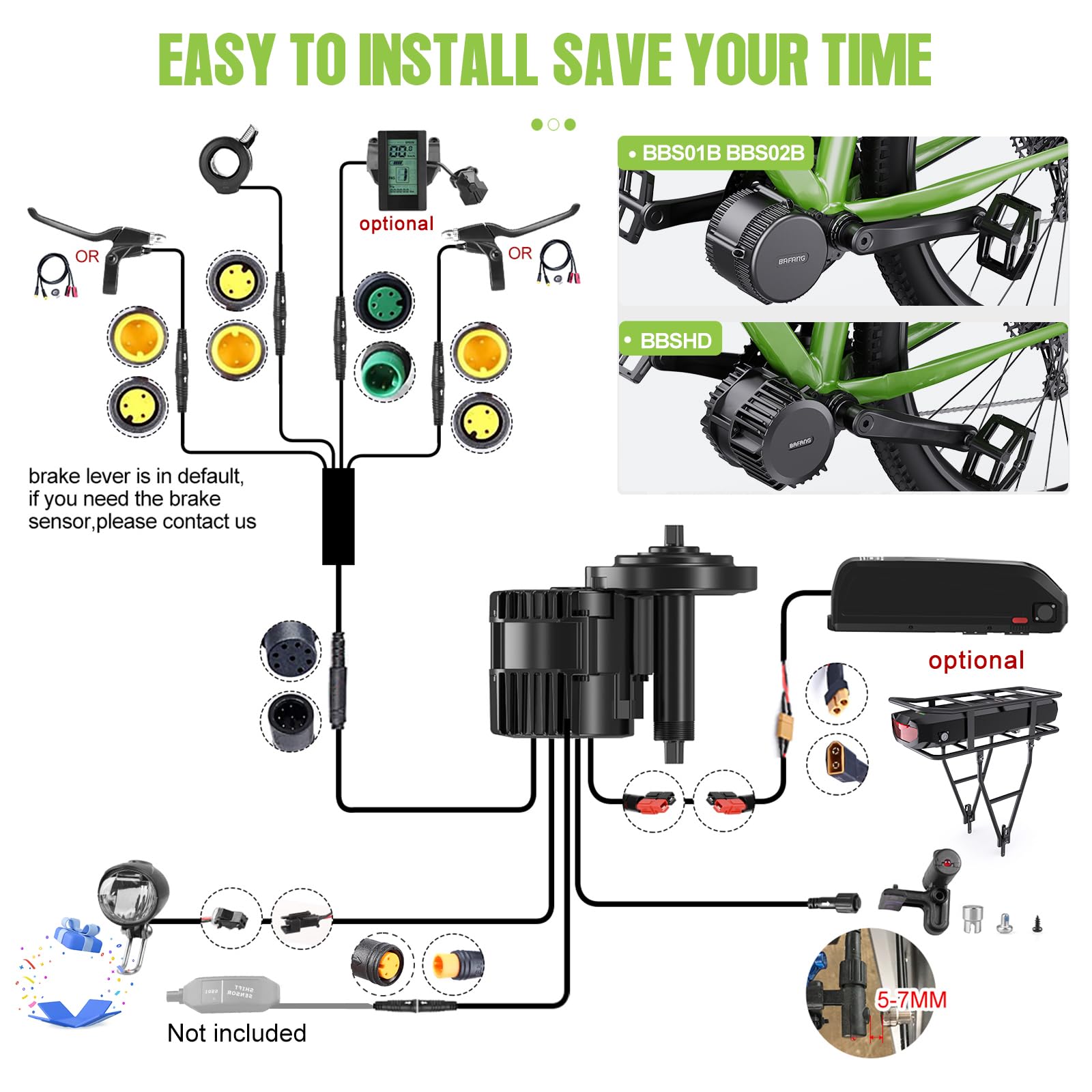BAFANG BBS02 48V 750W Mid Drive Kits Mid Motor Ebike Conversion Kits with Chainring Wheel and LCD Display(No Battery)