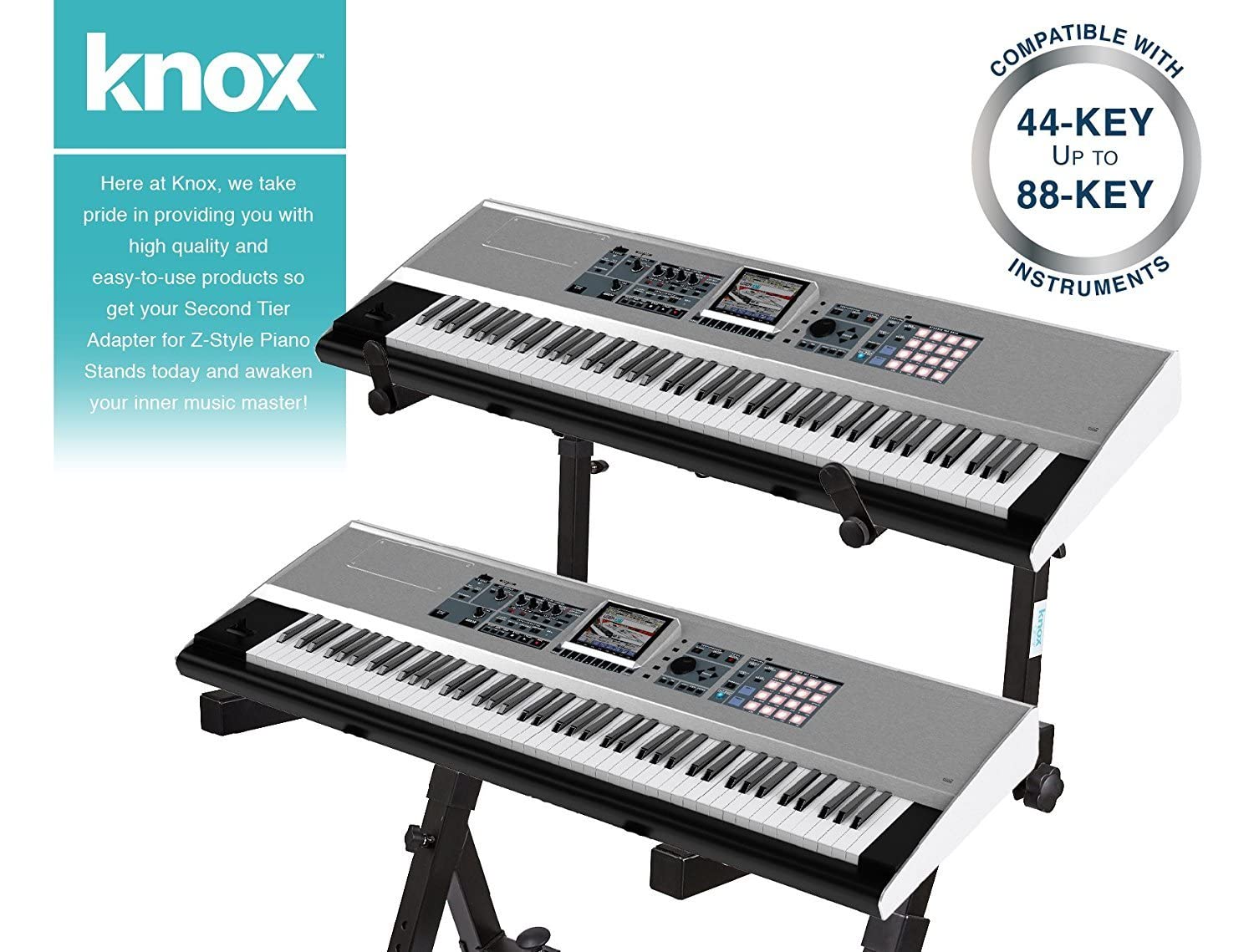 Knox Gear Z-Style Two Tier Electronic Keyboard Piano Stand (Version 2) Bundle (2 Items) - Sturdy Height & Width Adjustable Keyboard Stand - Professional Digital Keyboard Piano Stand or Synth Stand