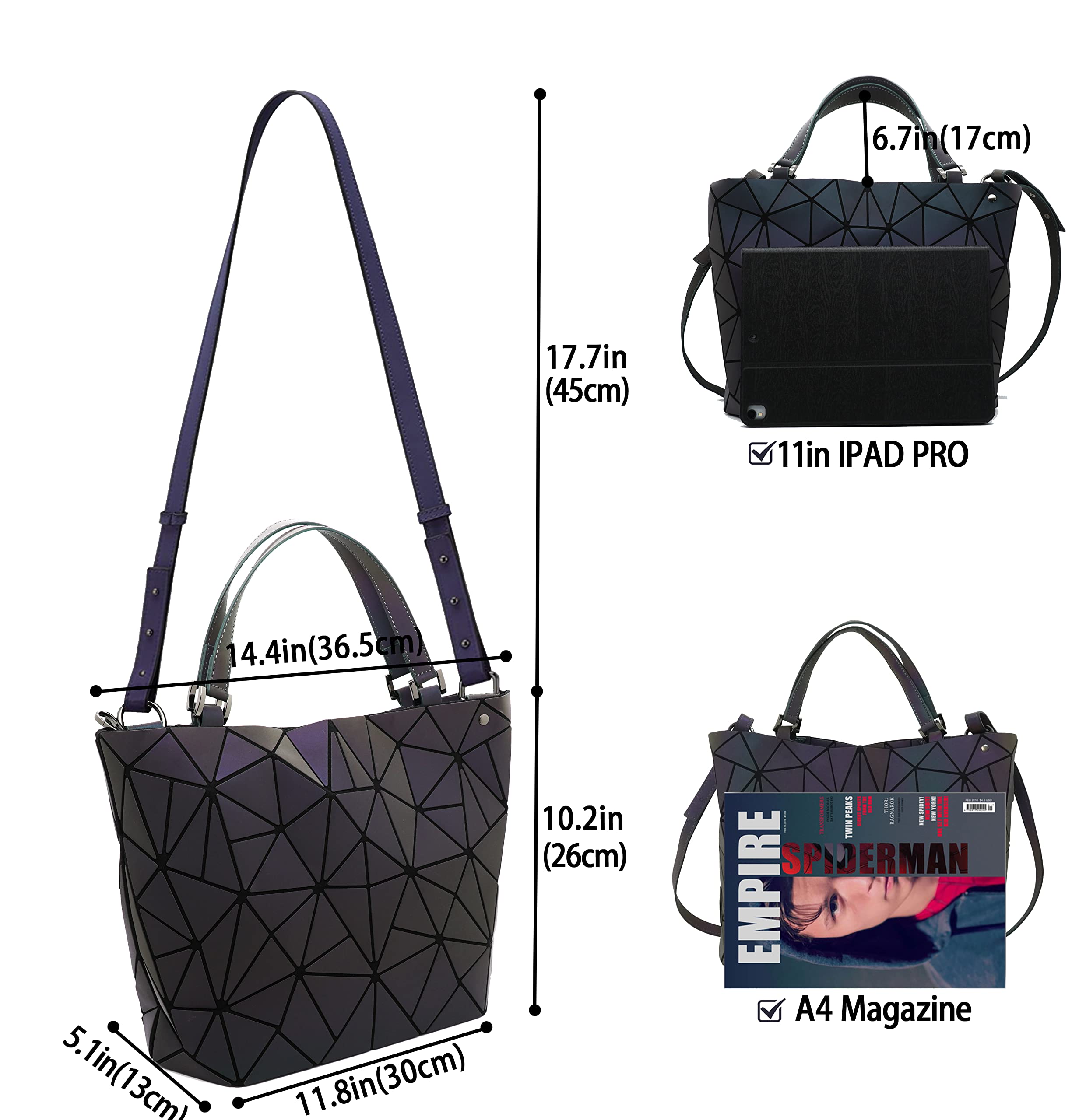 CAFINY Geometric Purse for Women,Geometric Luminous Crossbody Bags and Holographic wallets Set-B