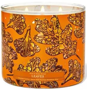 Bath and Body Works White Barn Leaves 3 Wick Candle 14.5 Ounce Golden Autumn Label