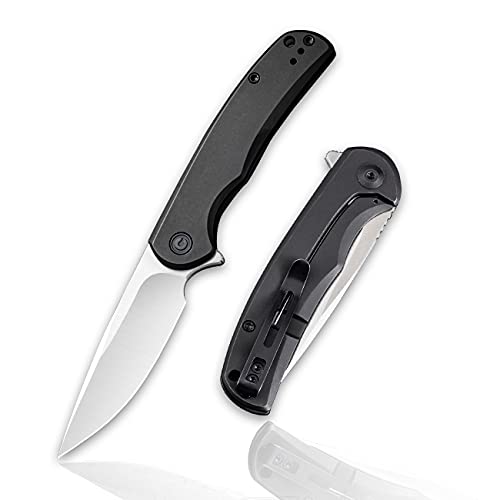 CIVIVI NOx Frame Lock Pocket Knife, Flipper Folding Knife with 2.97" Nitro-V Blade Stainless Steel Handle, Reversible Pocket Clip C2110B (Black)