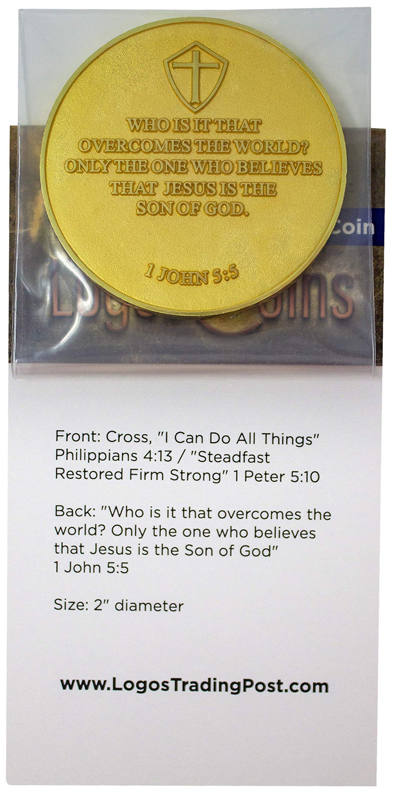 Collectible Christian Coin, for Men and Boys “I Can Do All Things” Philippians 4:13, Overcomers, Steadfast, Restored, Firm, Strong Sentiment. 2" Gold Plated Challenge Coin. Overcoming The World