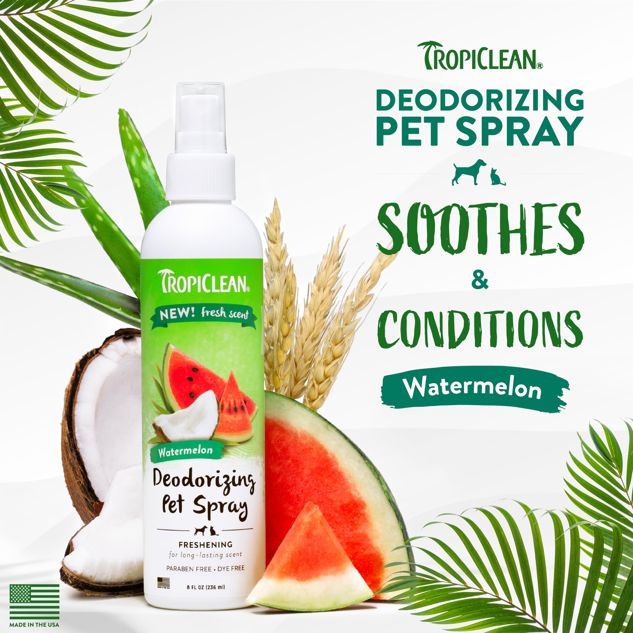 TropiClean Watermelon Cat & Dog Deodorizing Spray | Cat & Dog Grooming Supplies | 8 oz | Made in The USA