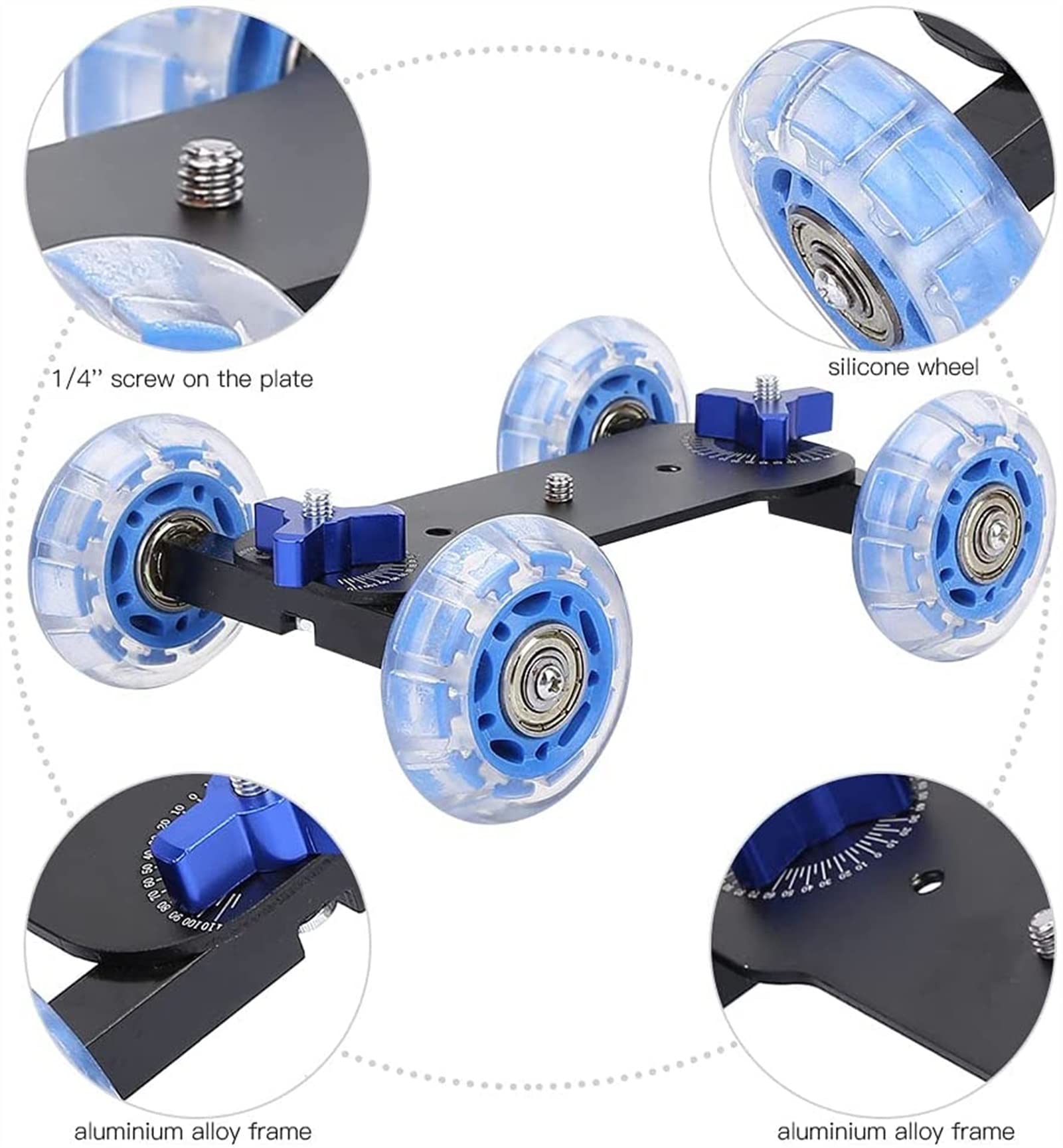 AOOF Camera Dolly Skater,Mini Desktop 10KG Load Rail Roller Track Slider Dolly Skater Car for DSLR Camera Camcorder